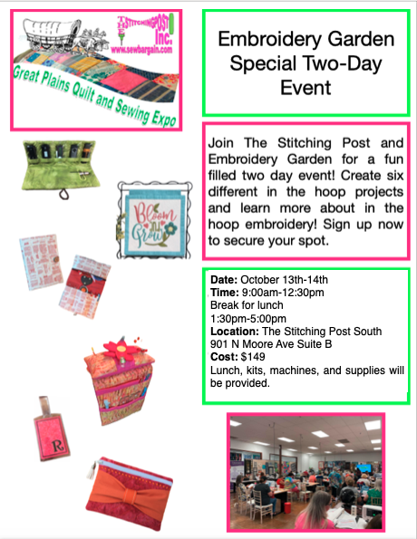 In Person Embroidery Garden Event - The Stitching Post | Embroidery Garden